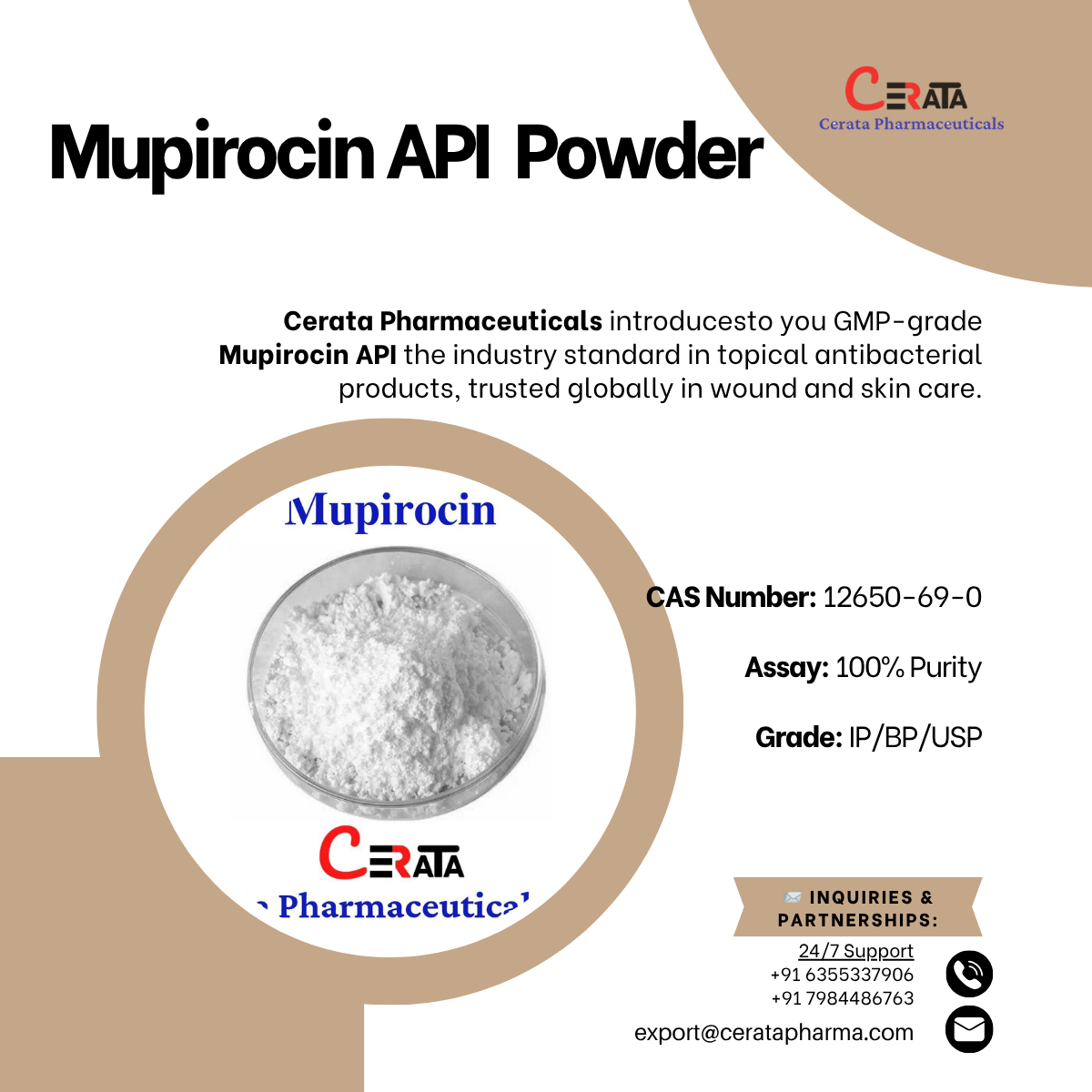 Mupirocin/Mupirocin Calcium API | Form: API Powder | CAS : 12650-69-0 / ...
