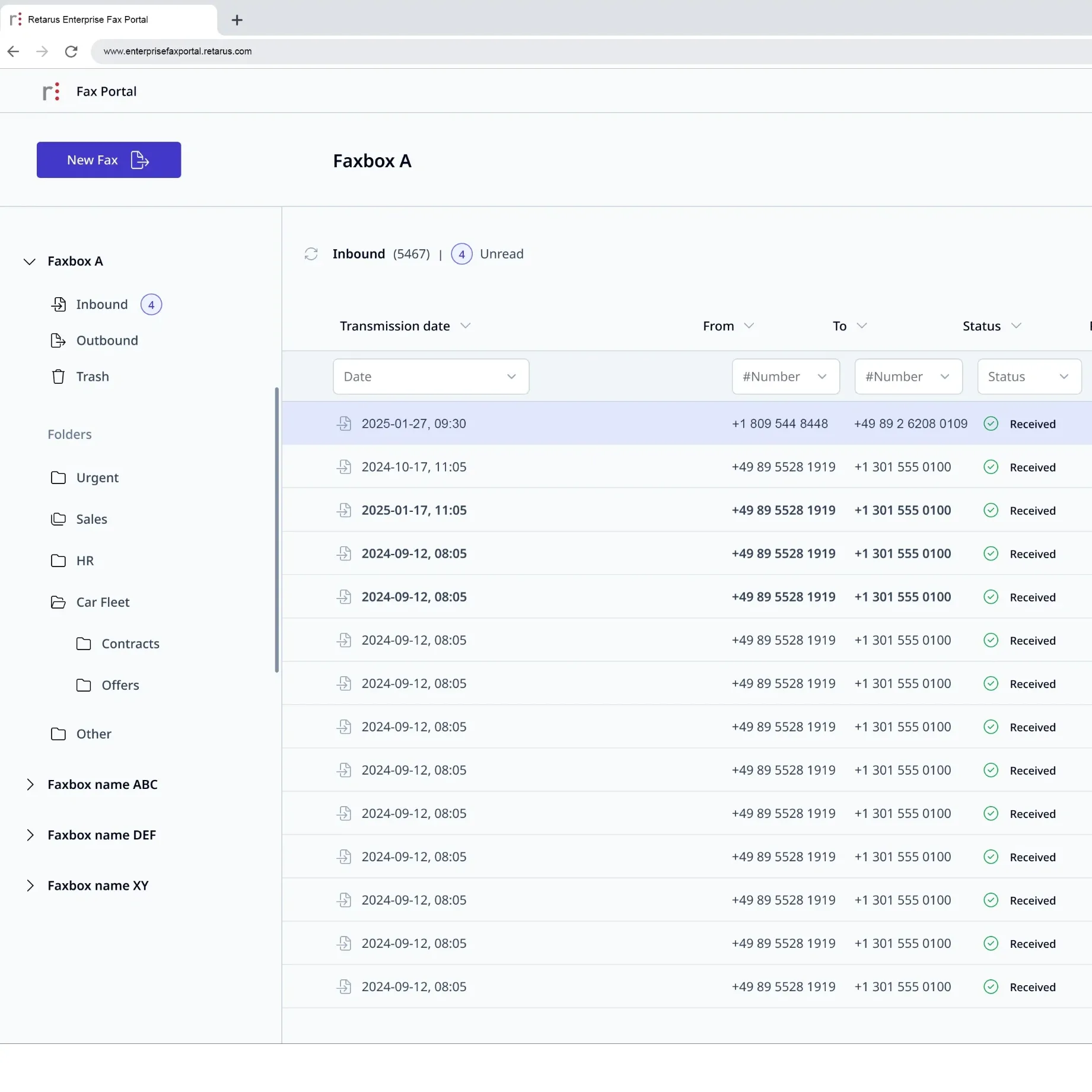 Retarus Enterprise Fax Portal
