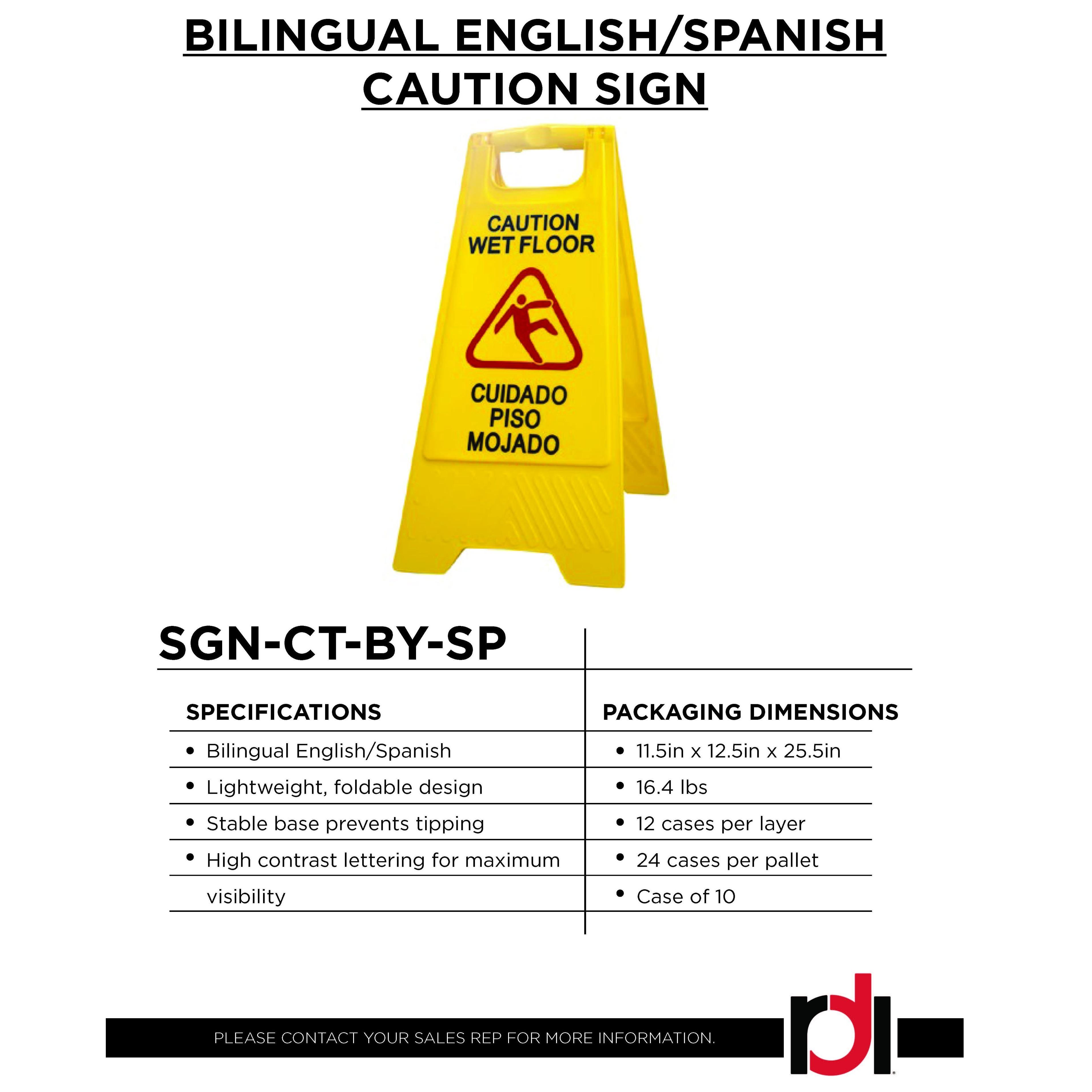 RDI USA, Inc. Caution Sign – Bilingual English & Spanish, 10 per Case ...