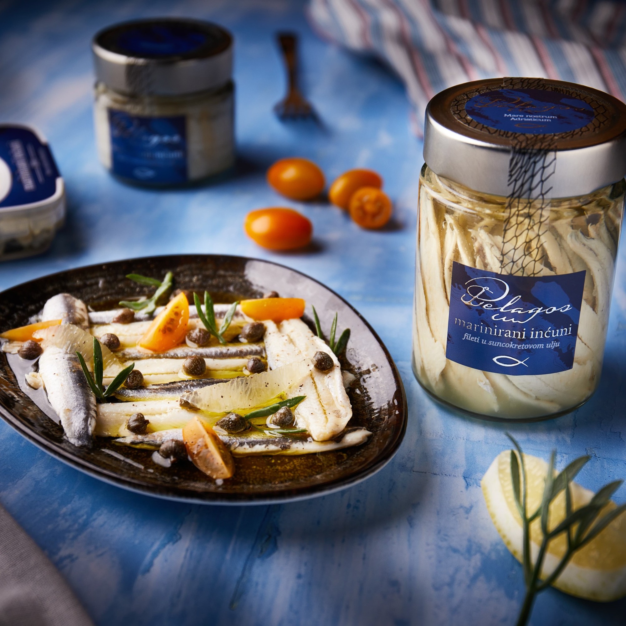 Anchovies filets, salted and marinated