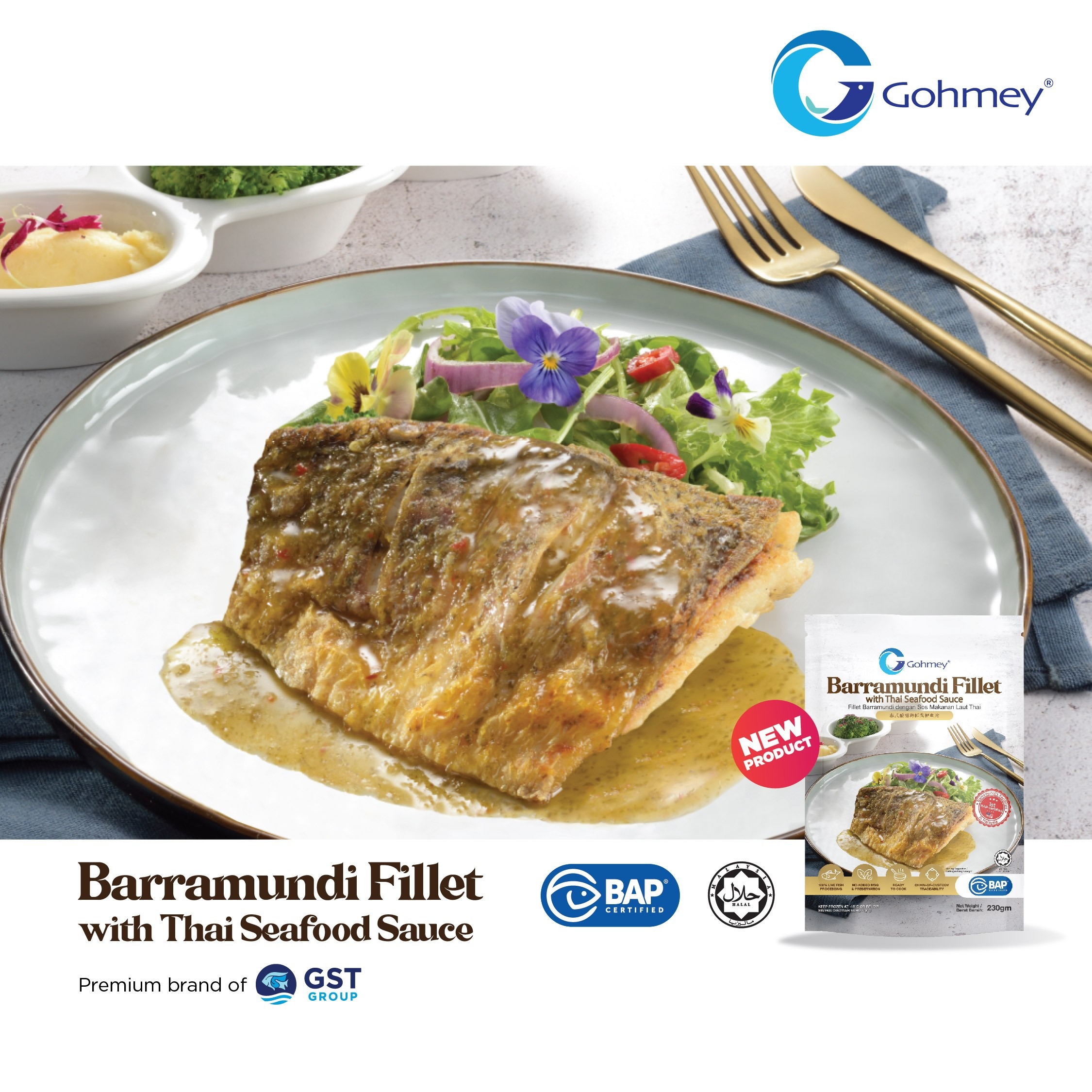 Gohmey Barramundi Fillets with sauces